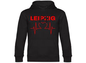 4068859112356 - multifanshop Kapuzen Sweatshirt - Leipzig - Herzschlag - Druck rot - Hoodie