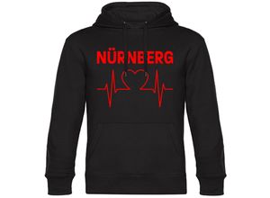 4068859116873 - multifanshop Kapuzen Sweatshirt - Nürnberg - Herzschlag - Druck rot - Hoodie