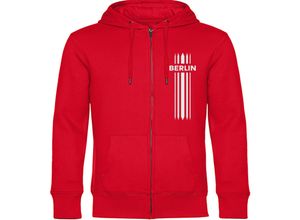 4068859121150 - multifanshop Kapuzen Sweatshirt Jacke - Berlin rot - Streifen - Druck weiß - Sweat