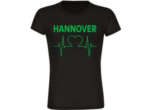 4068859172787 - multifanshop Damen T-Shirt - Hannover - Herzschlag - Druck grün - Frauen