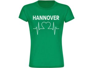 4068859172862 - multifanshop Damen T-Shirt - Hannover - Herzschlag - Druck weiß - Frauen
