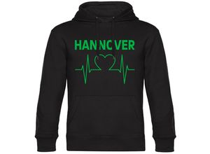 4068859173197 - multifanshop Kapuzen Sweatshirt - Hannover - Herzschlag - Druck grün - Hoodie