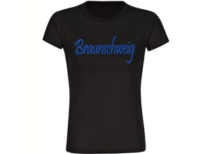 4068859206246 - multifanshop Damen T-Shirt - Braunschweig - Schriftzug - Druck blau - Frauen