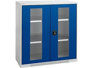 4051273768926 - Genius Flügeltürenschrank FS Stahl Sichtfenster Lüftungslöcher B 1055 x T 520 x H 1105 mm 3 OH Lichtgrau Enzianblau bis 300 kg