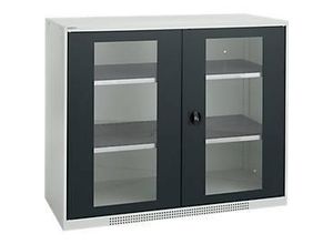 4051273768872 - Genius Flügeltürenschrank FS Stahl Sichtfenster Lüftungslöcher B 1343 x T 520 x H 1105 mm 3 OH Lichtgrau Anthrazitgrau bis 450 kg