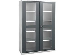 4051273769503 - Genius Flügeltürenschrank FS Stahl Sichtfenster Lüftungslöcher B 1343 x T 620 x H 1950 mm 5 OH Weißalu Anthrazitgrau bis 750 kg