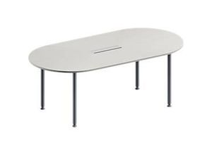 4251898815665 - Genius Konferenztisch MODENA FLEX 6-fach Anschluss Oval 4-Fuß Rundrohr B 2000 x T 1000 x H 720-840 mm lichtgrau weißalu