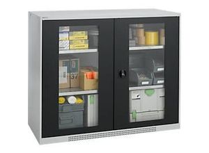 4051273768902 - Genius Flügeltürenschrank FS Stahl Sichtfenster Lüftungslöcher B 1343 x T 520 x H 1105 mm 3 OH Weißalu Anthrazitgrau bis 450 kg