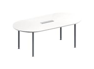 4251898815788 - Genius Konferenztisch MODENA FLEX 6-fach Anschluss Oval 4-Fuß Rundrohr B 2000 x T 1000 x H 720-840 mm weiß weißalu