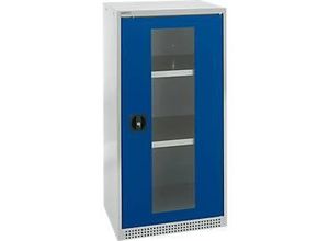 4051273769046 - Genius Flügeltürenschrank FS Stahl Sichtfenster Lüftungslöcher B 545 x T 520 x H 1105 mm 3 OH Lichtgrau Enzianblau bis 150 kg