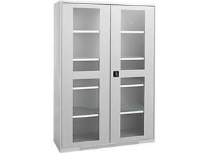 4051273769480 - Genius Flügeltürenschrank FS Stahl Sichtfenster Lüftungslöcher B 1343 x T 620 x H 1950 mm 5 OH Weißalu Weißalu bis 750 kg