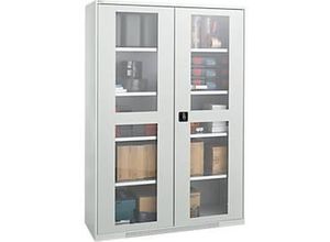 4051273769459 - Genius Flügeltürenschrank FS Stahl Sichtfenster Lüftungslöcher B 1343 x T 620 x H 1950 mm 5 OH Lichtgrau Lichtgrau bis 750 kg