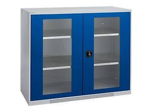 4051273768896 - Genius Flügeltürenschrank FS Stahl Sichtfenster Lüftungslöcher B 1343 x T 520 x H 1105 mm 3 OH Weißalu Enzianblau bis 450 kg