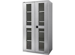 4051273769541 - Genius Flügeltürenschrank FS Stahl Sichtfenster Lüftungslöcher B 1055 x T 620 x H 1950 mm 5 OH Weißalu Weißalu bis 500 kg