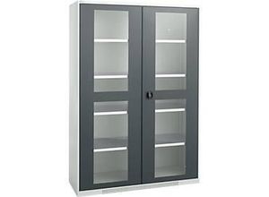 4051273769473 - Genius Flügeltürenschrank FS Stahl Sichtfenster Lüftungslöcher B 1343 x T 620 x H 1950 mm 5 OH Lichtgrau Anthrazitgrau bis 750 kg