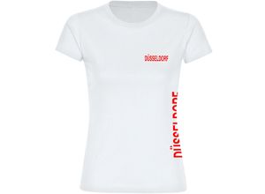 4068859074081 - multifanshop Damen T-Shirt - Düsseldorf - Brust & Seite - Druck rot - Frauen