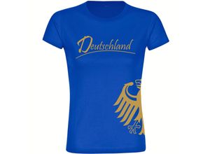4068859267261 - multifanshop Damen T-Shirt - Deutschland - Adler seitlich Gold - Druck gold metallic - Frauen