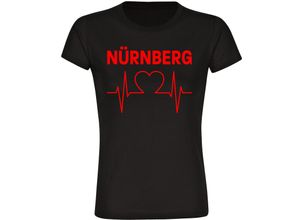 4068859116378 - multifanshop Damen T-Shirt - Nürnberg - Herzschlag - Druck rot - Frauen