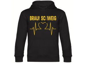 4068859201111 - multifanshop Kapuzen Sweatshirt - Braunschweig - Herzschlag - Druck gelb - Hoodie