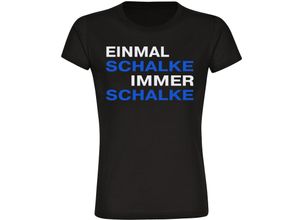 4068859002398 - multifanshop Damen T-Shirt - Schalke - Einmal Immer - Druck blau - Frauen