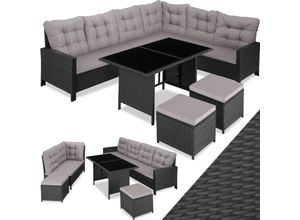 4061173205599 - tectake® Rattan Lounge für 6 bis 8 Personen UV-beständig mit Sicherheitsglasplatten