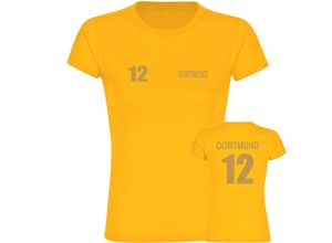 4068859489984 - multifanshop® Damen T-Shirt - Dortmund - Trikot Nummer 12 gold - Druck gold metallic - Frauen