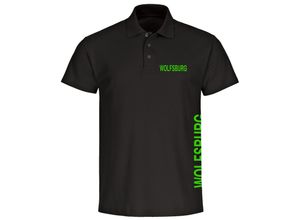4068859168551 - multifanshop Poloshirt - Wolfsburg - Brust & Seite - Druck grün - Polo
