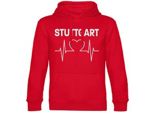 4068859118129 - multifanshop Kapuzen Sweatshirt - Stuttgart - Herzschlag - Druck weiß - Hoodie