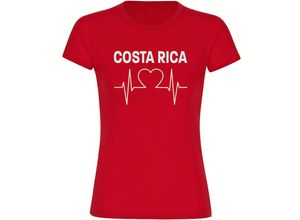 4068859223960 - multifanshop Damen T-Shirt - Costa Rica - Herzschlag - Druck weiß - Frauen