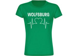 4068859174613 - multifanshop Damen T-Shirt - Wolfsburg - Herzschlag - Druck weiß - Frauen