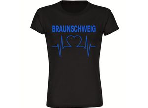 4068859200381 - multifanshop Damen T-Shirt - Braunschweig - Herzschlag - Druck blau - Frauen