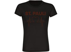 4068859193126 - multifanshop Damen T-Shirt - St Pauli - Herzschlag - Druck braun - Frauen
