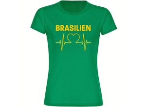 4068859286545 - multifanshop Damen T-Shirt - Brasilien - Herzschlag - Druck gelb - Frauen