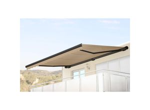 4057651214405 - Elektrische Kassetten-Markise H124 Vollkassette Volant 5x3m ~ Polyester Creme anthrazit