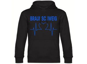 4068859201142 - multifanshop Kapuzen Sweatshirt - Braunschweig - Herzschlag - Druck blau - Hoodie