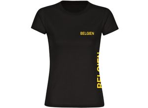 4068859282080 - multifanshop Damen T-Shirt - Belgien - Brust & Seite - Druck gelb - Frauen