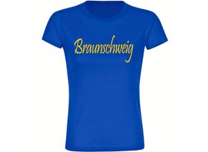 4068859206277 - multifanshop Damen T-Shirt - Braunschweig - Schriftzug - Druck gelb - Frauen