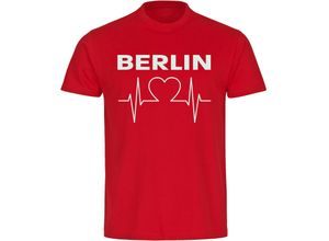 4068859103767 - multifanshop Herren T-Shirt - Berlin rot - Herzschlag - Druck weiß - Männer