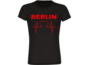 4068859103866 - multifanshop Damen T-Shirt - Berlin rot - Herzschlag - Druck rot - Frauen