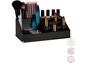 4052025924058 - Kosmetik-Organizer Acryl Kleiner Make Up Organizer mit 16 Fächern für Schminke & Lippenstift-Halter schwarz - Relaxdays