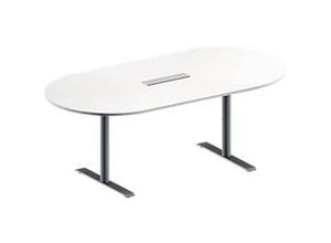 4251898817423 - Genius Konferenztisch MODENA FLEX 6-fach Anschluss Oval T-Fuß Rundrohr B 2000 x T 1000 x H 650-850 mm weiß weißalu