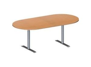 4251898817348 - Genius Konferenztisch MODENA FLEX Oval T-Fuß Rundrohr B 2000 x T 1000 x H 650-850 mm Buche weißaluminium RAL 9006