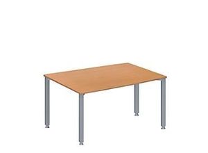 4251898814712 - Genius Konferenztisch MODENA FLEX Tonne 4-Fuß Quadratrohr B 1400 x T 1000 800 x H 720-840 mm Buche weißaluminium RAL 9006