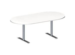 4251898817409 - Genius Konferenztisch MODENA FLEX Oval T-Fuß Rundrohr B 2000 x T 1000 x H 650-850 mm weiß weißaluminium RAL 9006