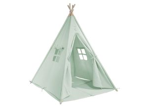 8720365068997 - Alba Tipizelt für Kinder in Grün Indienner   Tipi   Wigwam Zelt mit Boden für Kinderzimmer Spielzelt aus Baumwolle 120x120 cm - Grün - Sunny