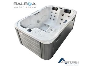 4062048008192 - TroniTechnik Outdoor Whirlpool Spa TINO PRO mit Isolierung Weiß Silber Marmoriert 195cm x 127cm mit Heizung Hydromassage zwei Pumpen