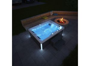 4062048009663 - Tronitechnik® Outdoor Whirlpool Spa ELBA Außen weiß 210cm x 150cm mit Heizung Hydromassage Bluetooth inkl Treppe