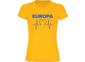 4068859303761 - multifanshop Damen T-Shirt - Europa - Herzschlag - Druck blau - Frauen