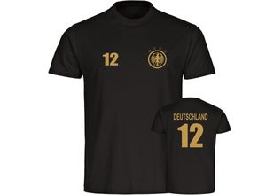 4068859252502 - multifanshop Herren T-Shirt - Deutschland - Adler Retro Trikot 12 Gold - Druck gold metallic - Männer