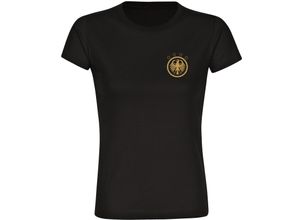 4068859271145 - multifanshop Damen T-Shirt - Deutschland - Adler Retro Gold - Druck gold metallic - Frauen